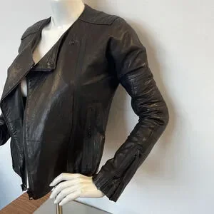 J Brand | Jackets & Coats | J Brand Blackish Brown Leather Asymmetrical ...